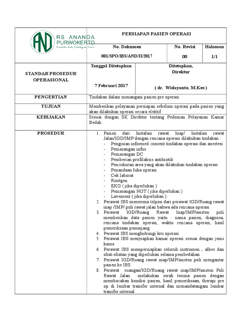 Spo Persiapan Pasien Operasi | PDF