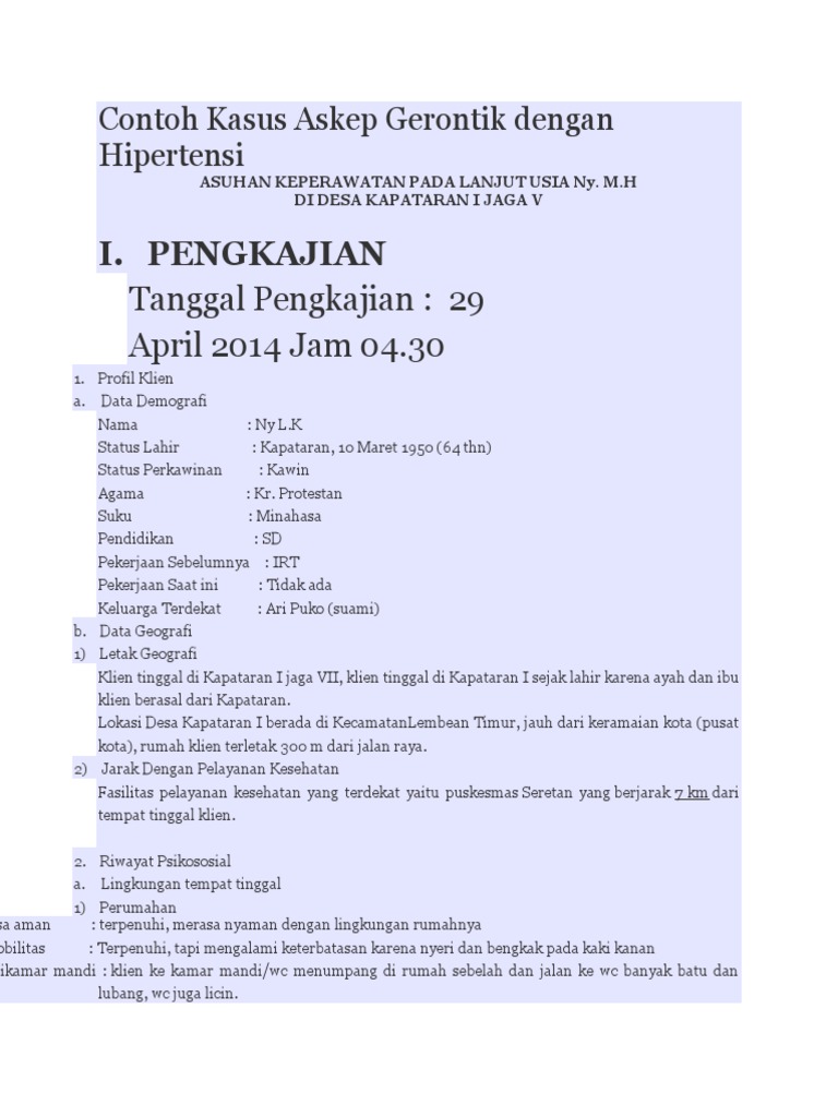 A. Contoh Kasus Askep Gerontik Dengan Hipertensi | PDF