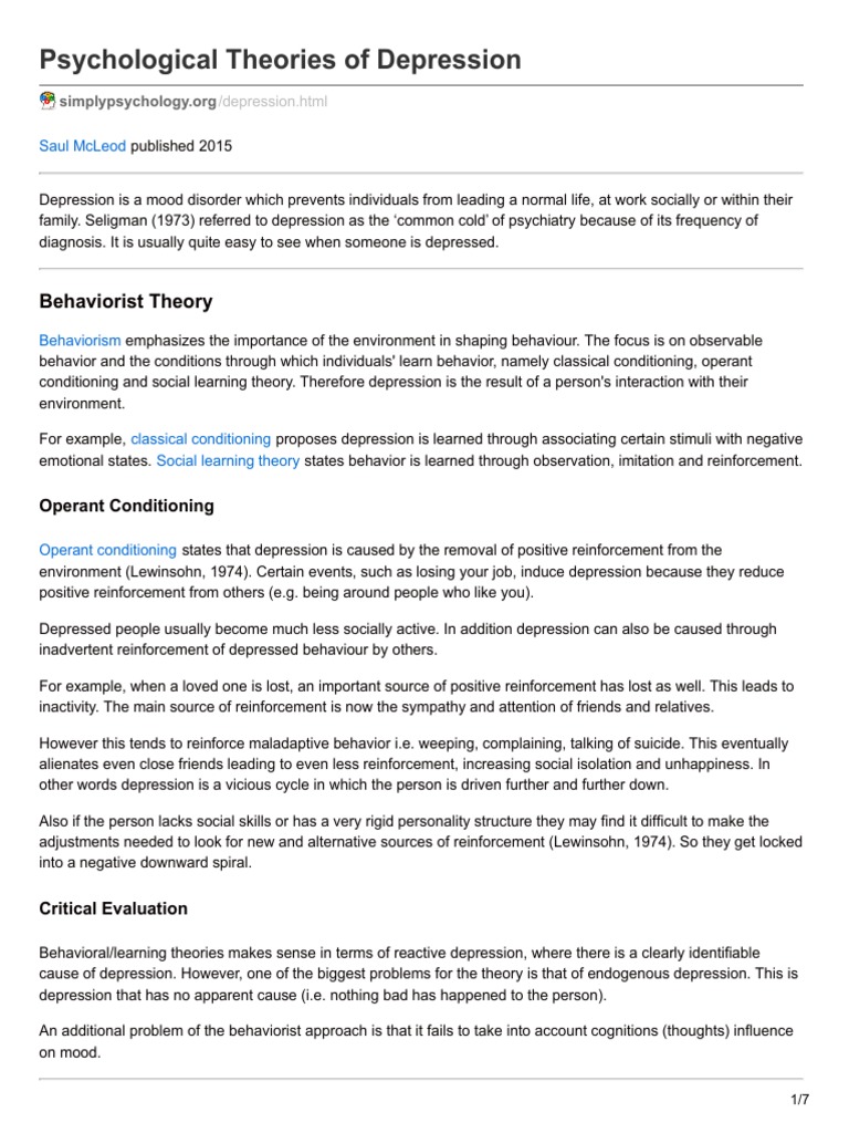 Psychological Theories of Depression | Download Free PDF | Self ...