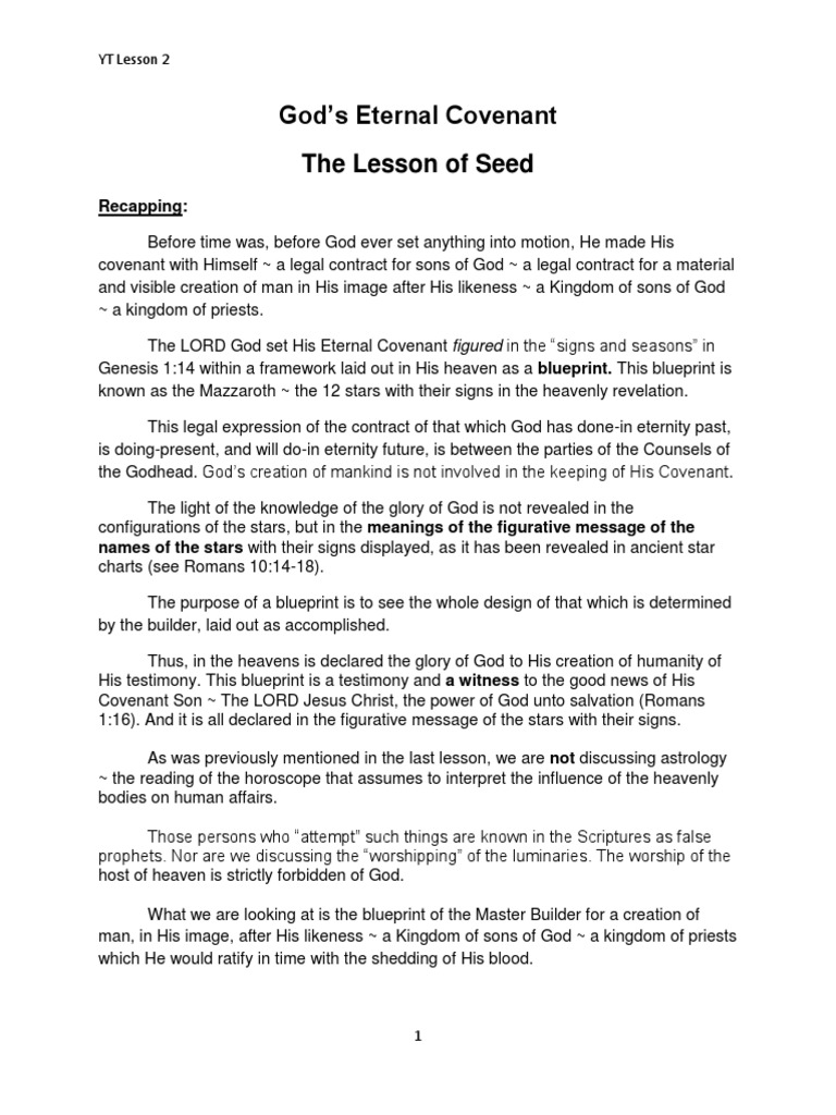 God's Eternal Covenant The Lesson of Seed: Recapping | PDF | Eternal ...