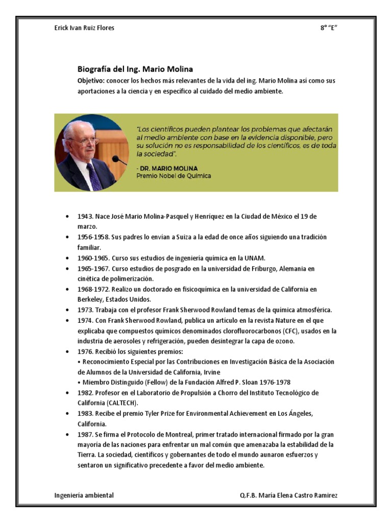 Biografía y Aportaciones de Mario Molina | PDF | Science | Química