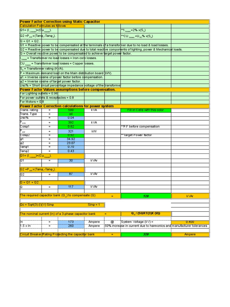 Power Factor Correction Spreadsheet | PDF | Transformer | Ac Power