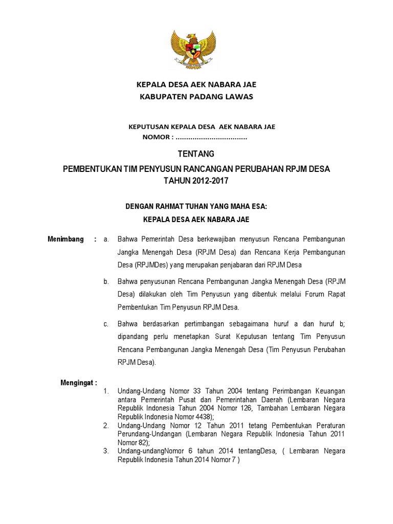 SK Tim Penyusun RPJM Anjae | PDF