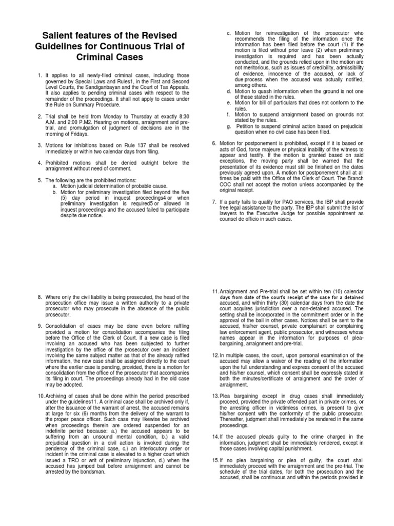 Salient Features of The Revised Guidelines For Continuous Trial of ...