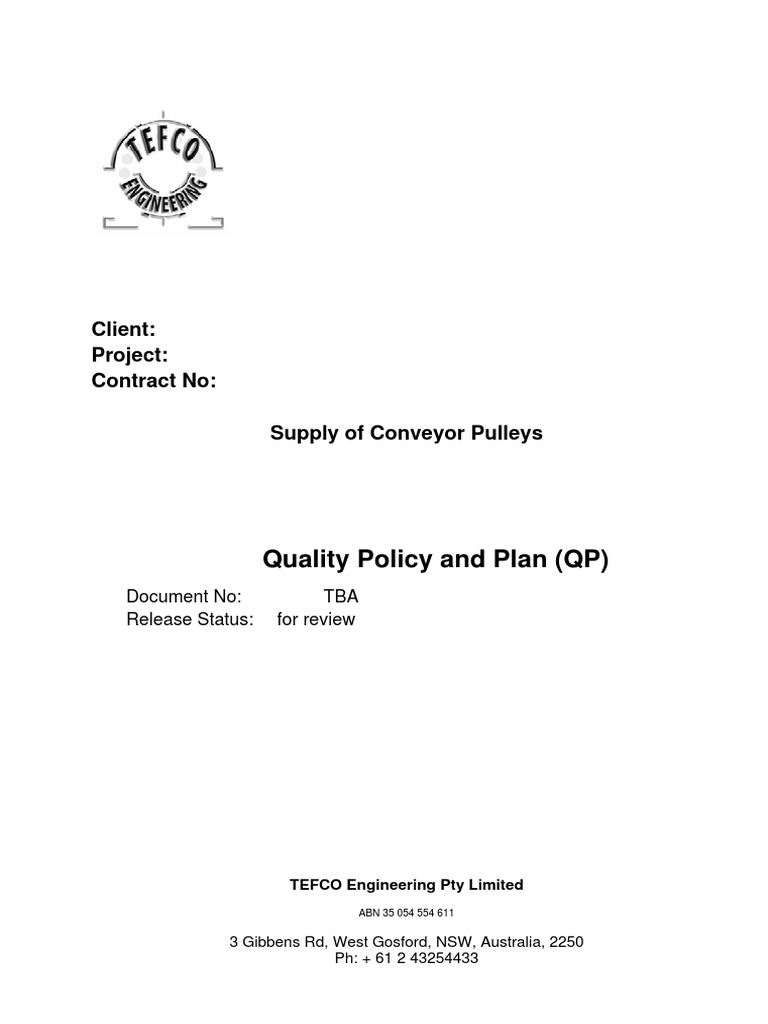 Typical Project Quality Plan & ITP CPC | Download Free PDF | Quality ...