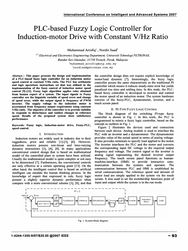 PLC-based Fuzzy Logic Controller For Induction-Motor Drive With Constant V-HZ Ratio | Download ...