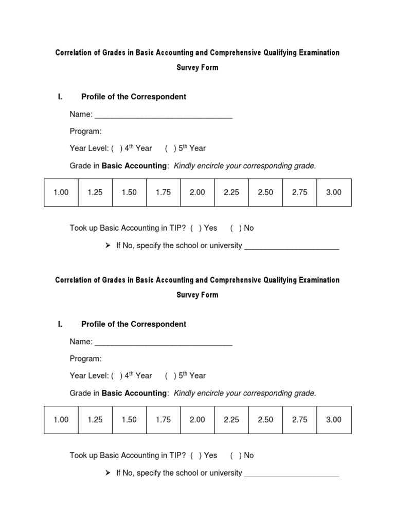 Correlation of Grades in Basic Accounting and Comprehensive Qualifying ...