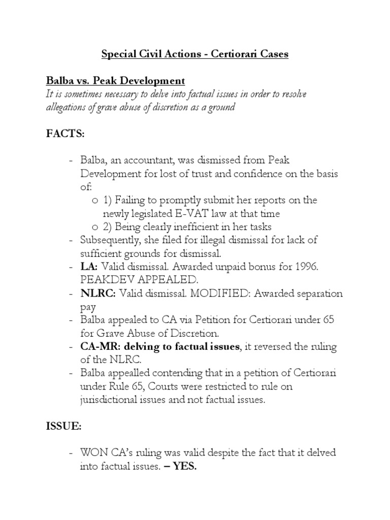 Certiorari Case Digests | PDF | Certiorari | Separation Of Powers