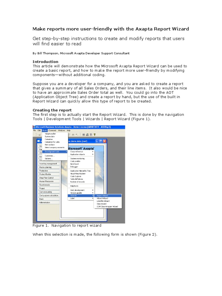 Using The Axapta Report Wizard | PDF | Page Layout | Summation