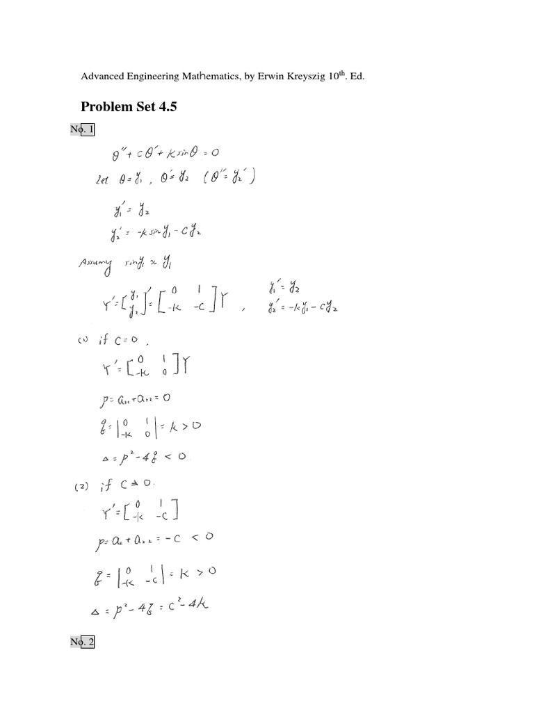 Problem Set 4.5: Advanced Engineering Mathematics, by Erwin Kreyszig 10 ...
