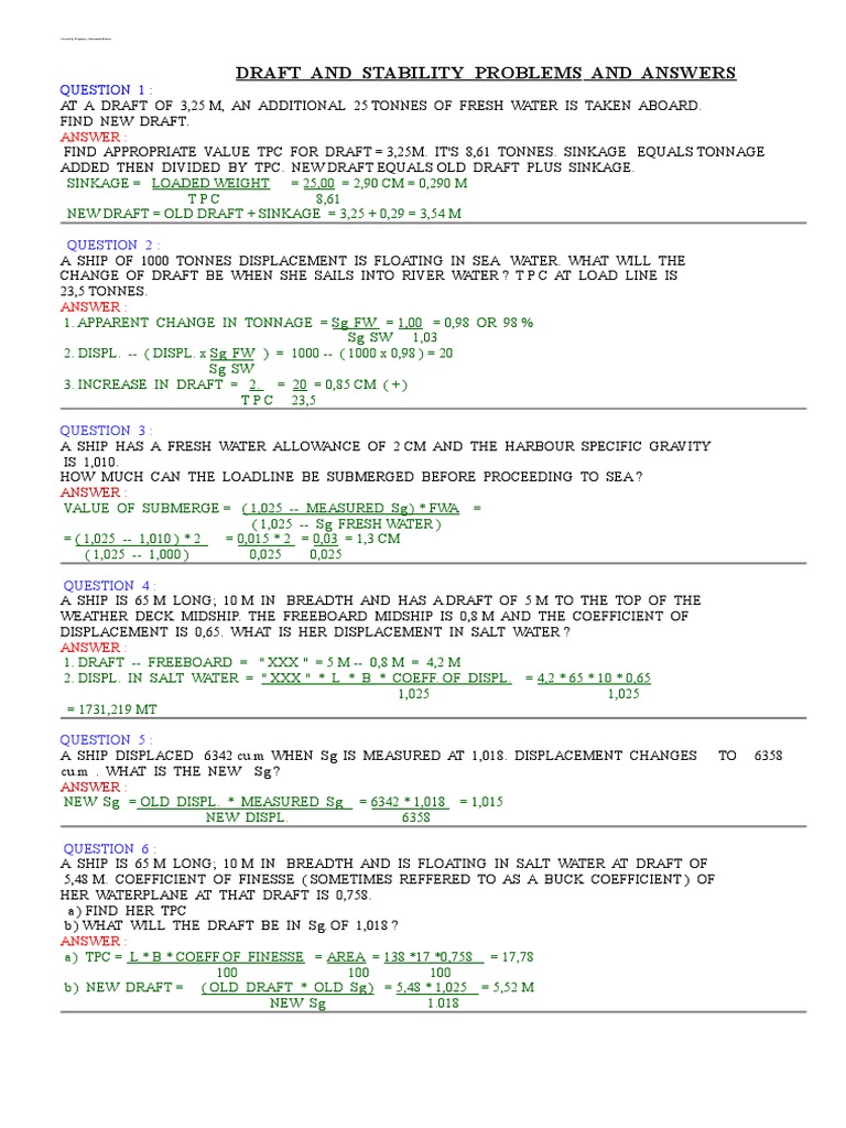 Tanker Rdraft and Stability Problems and Answers | PDF | Ships | Tonnage