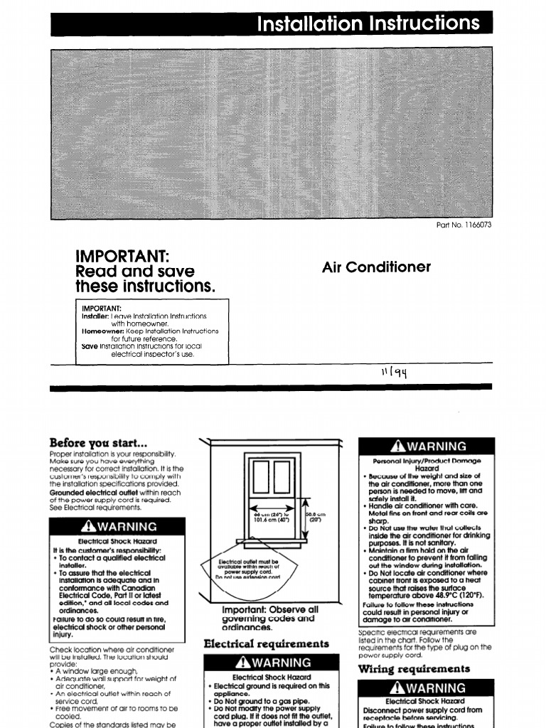 Important: Read and Save These Instructions.: Air Conditioner | PDF ...