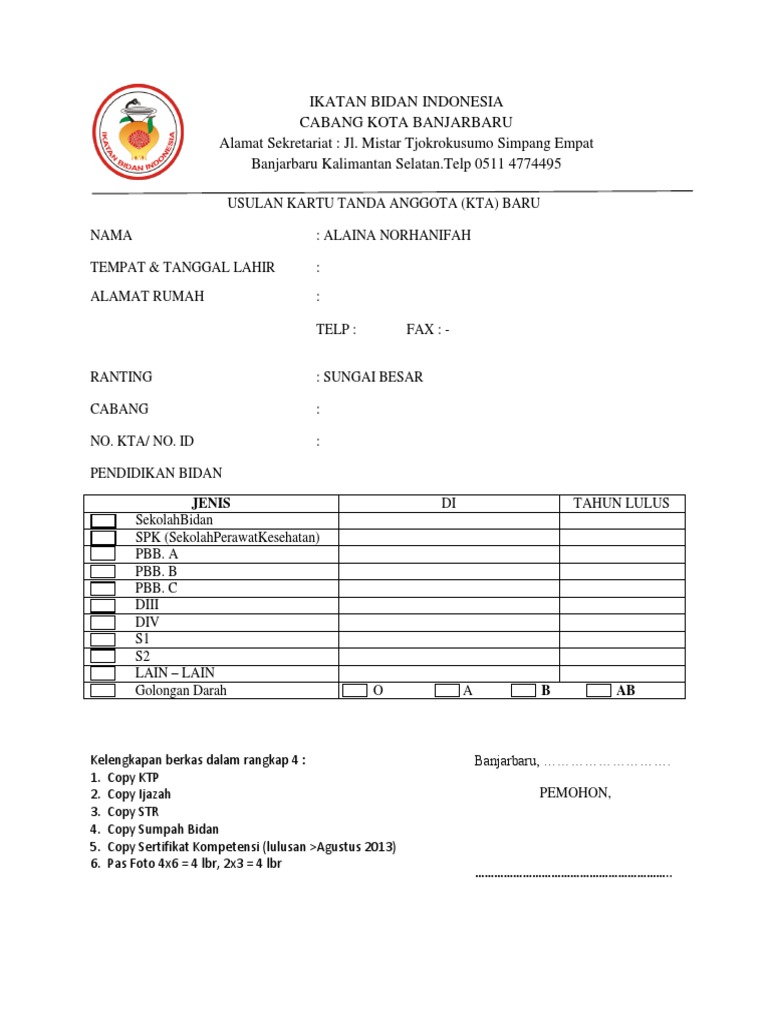 Format Kosong Usulan KTA | PDF