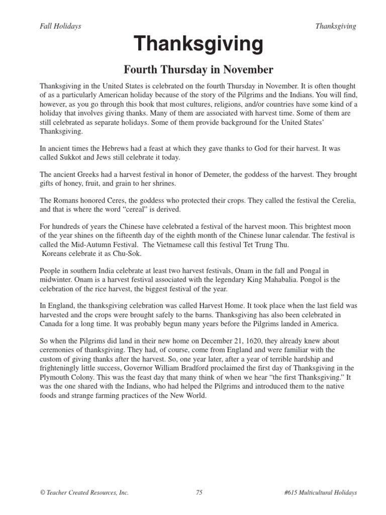 Thanksgiving: Fourth Thursday in November | PDF | Thanksgiving ...