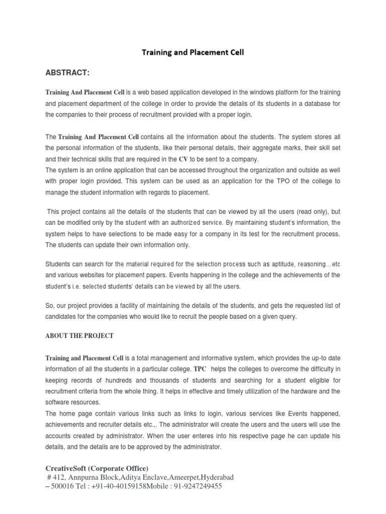 Training and Placement Cell Abstract | PDF | Cascading Style Sheets ...