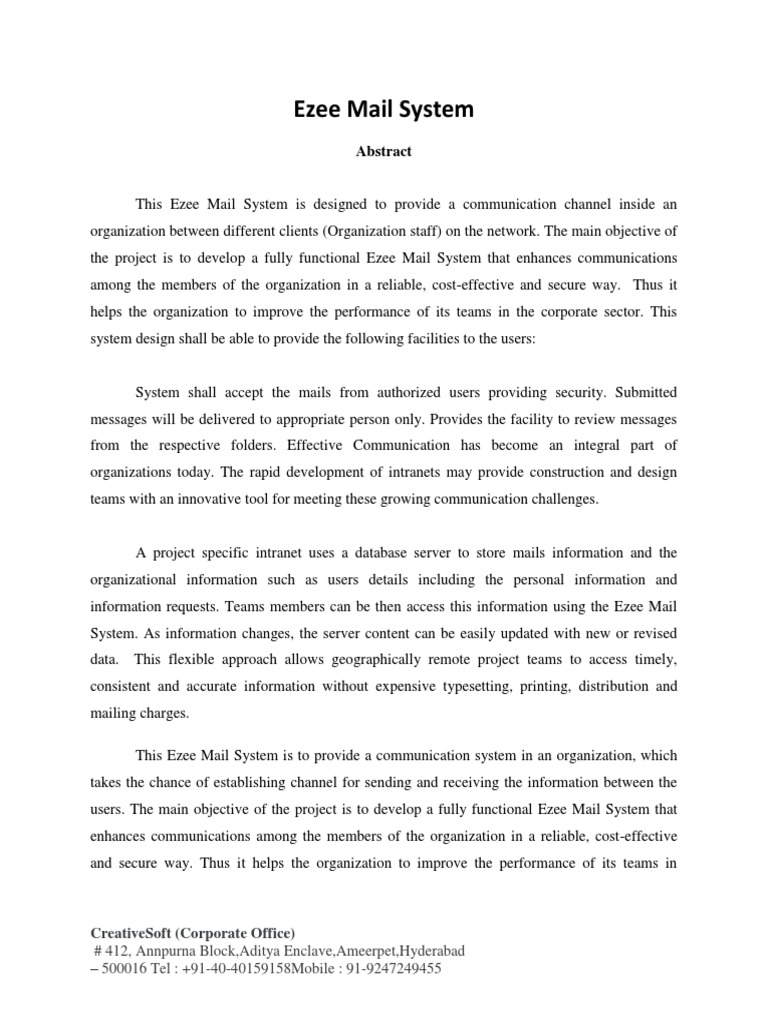 Ezee Mail System Abstract | PDF | Web Server | Internet & Web