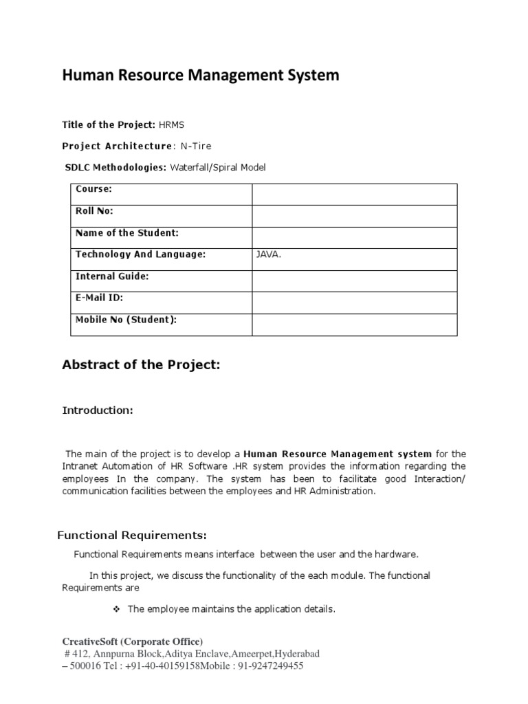 Human Resource Management System Abstract | PDF | Human Resource ...