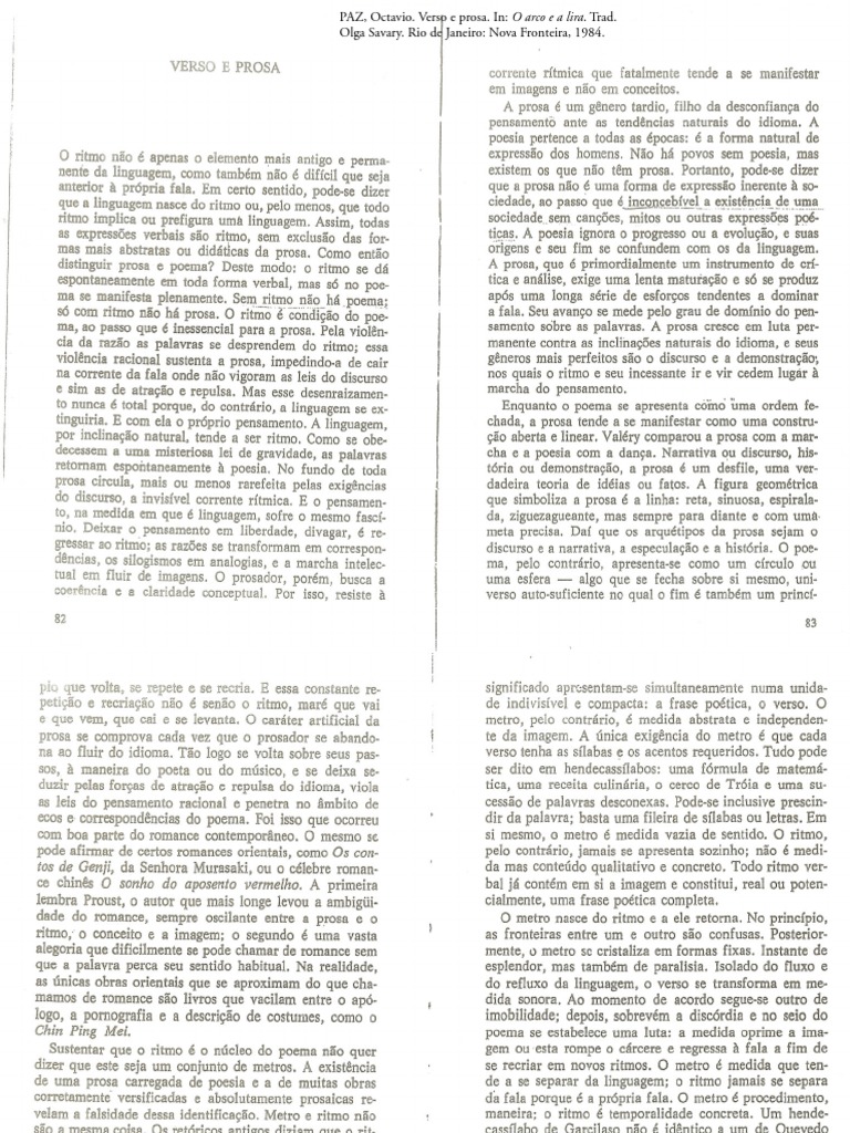 (5 Lírica) PAZ, Octavio O Arco e A Lira (Verso e Prosa, Ritmo) | PDF | Poesia | Ritmo