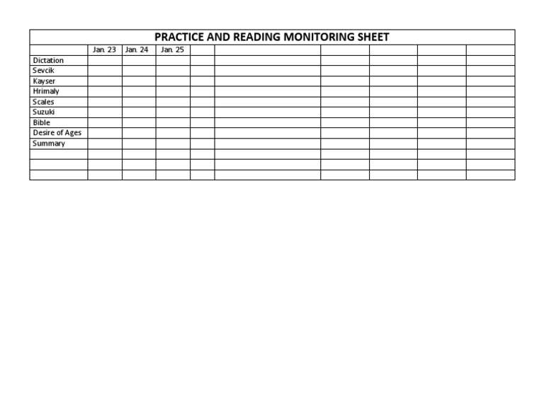Practice and Reading Log Sheet | PDF
