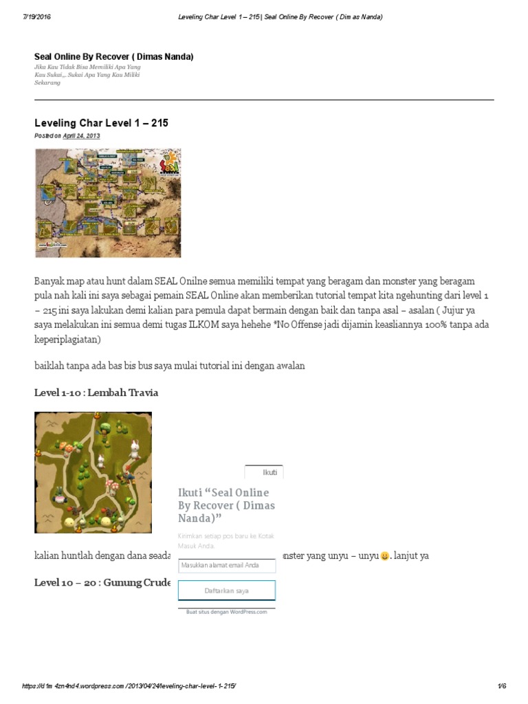 Leveling Char Level 1 - 215 - Seal Online by Recover (Dimas Nanda) | PDF