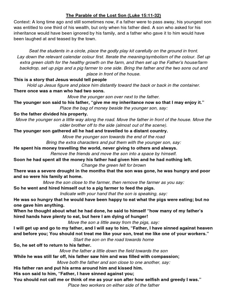 Godly Play Script - Parable of The Lost Son | PDF | Jesus