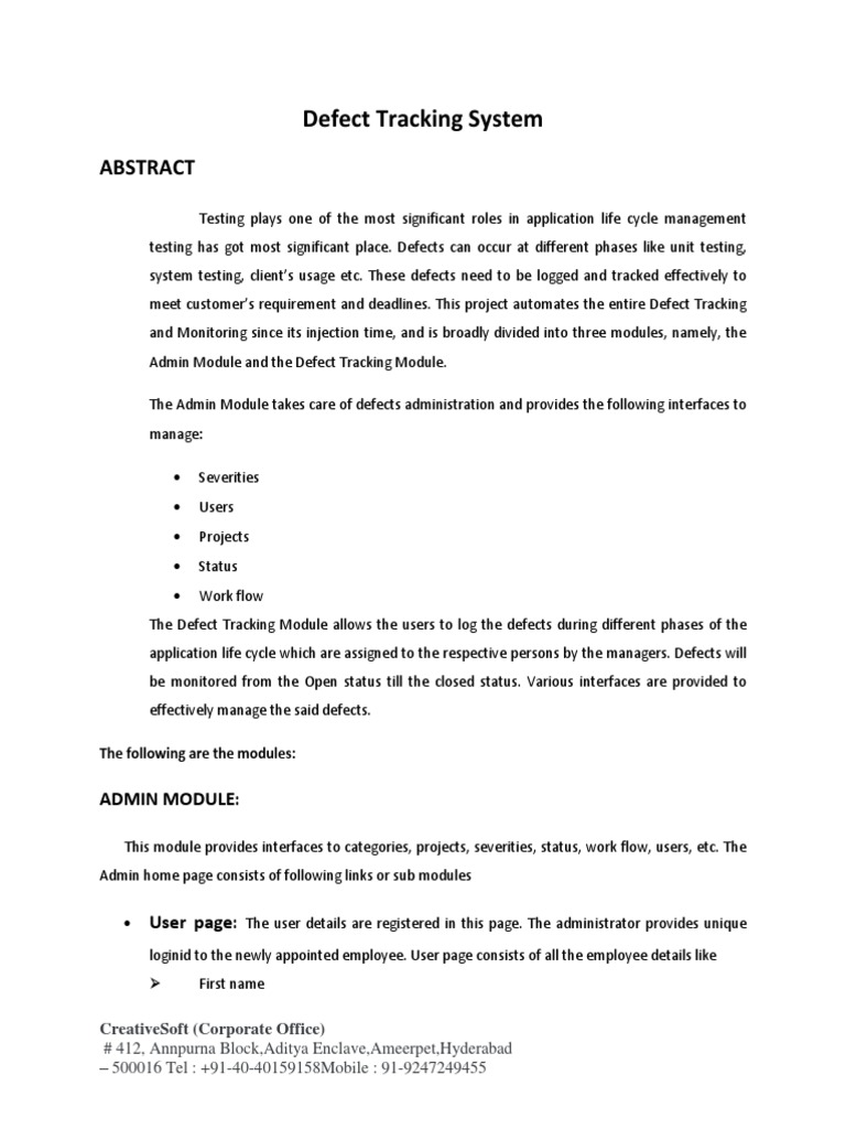 Defect Tracking System Abstract | PDF | Software Testing | Software Bug