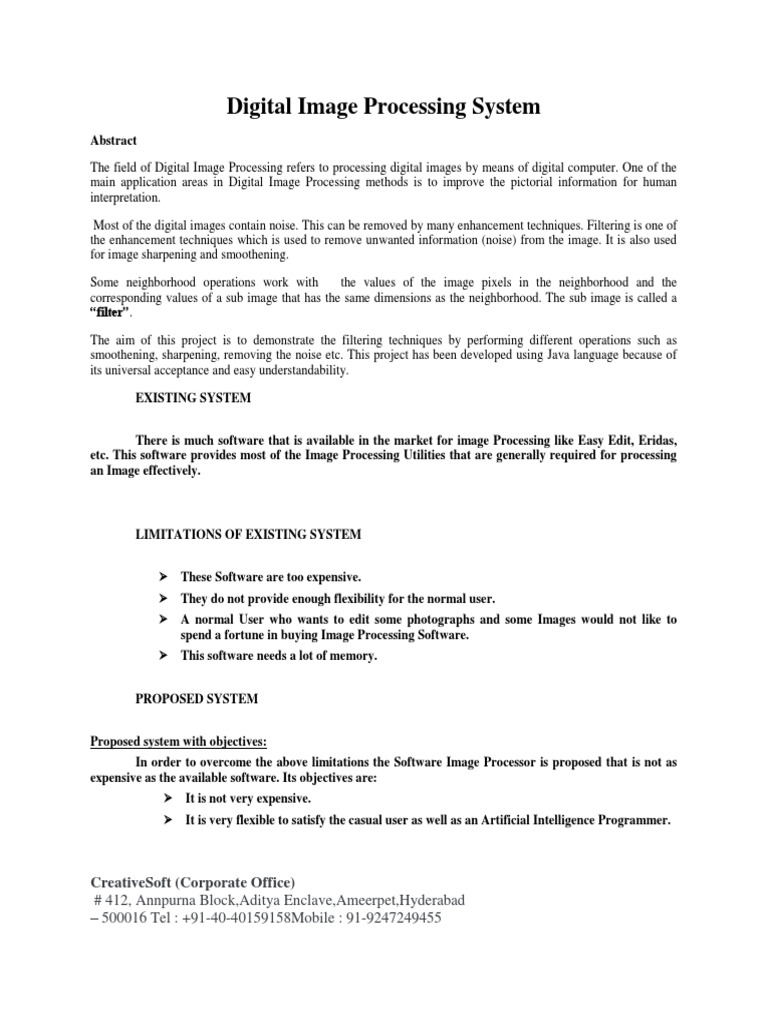 Digital Image Processing System Abstract | PDF | Image Editing ...