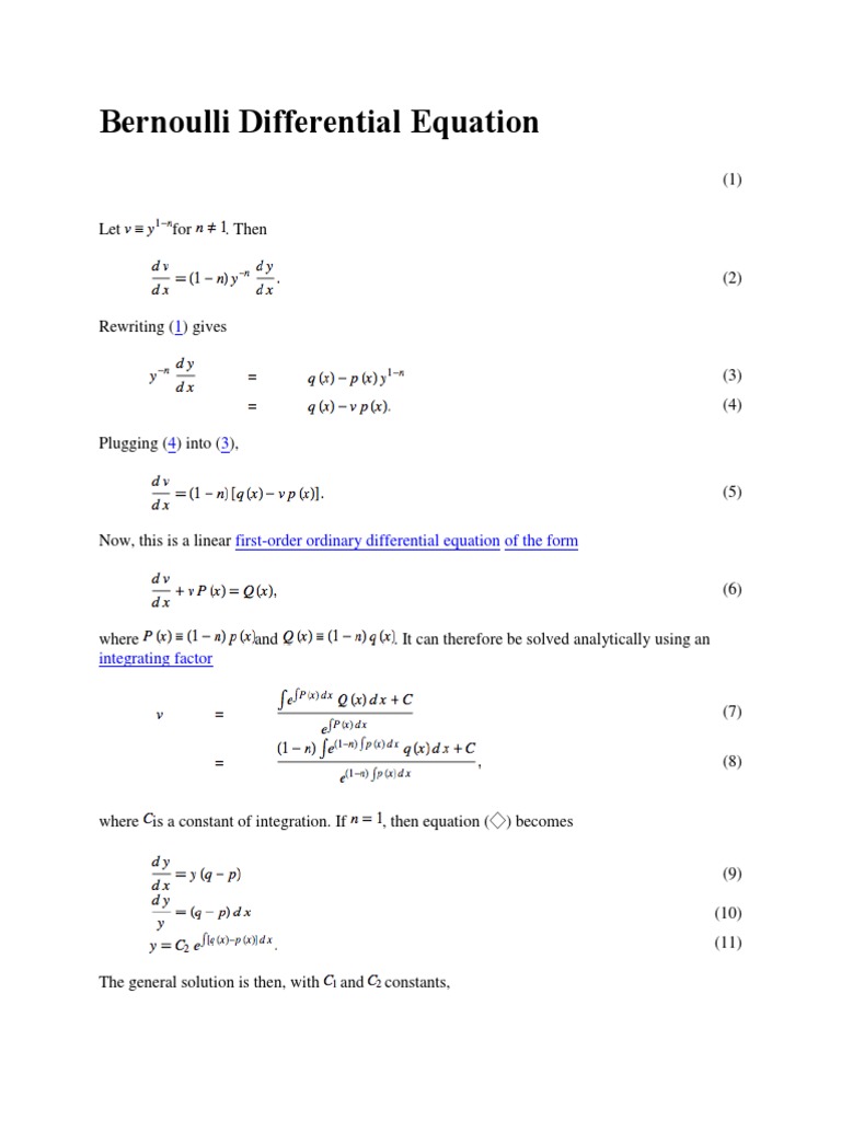 Bernoulli Differential Equation | PDF