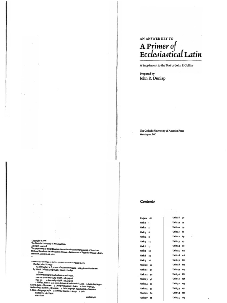 A Primer of Ecclesiastical Latin Answer Key | Download Free PDF ...