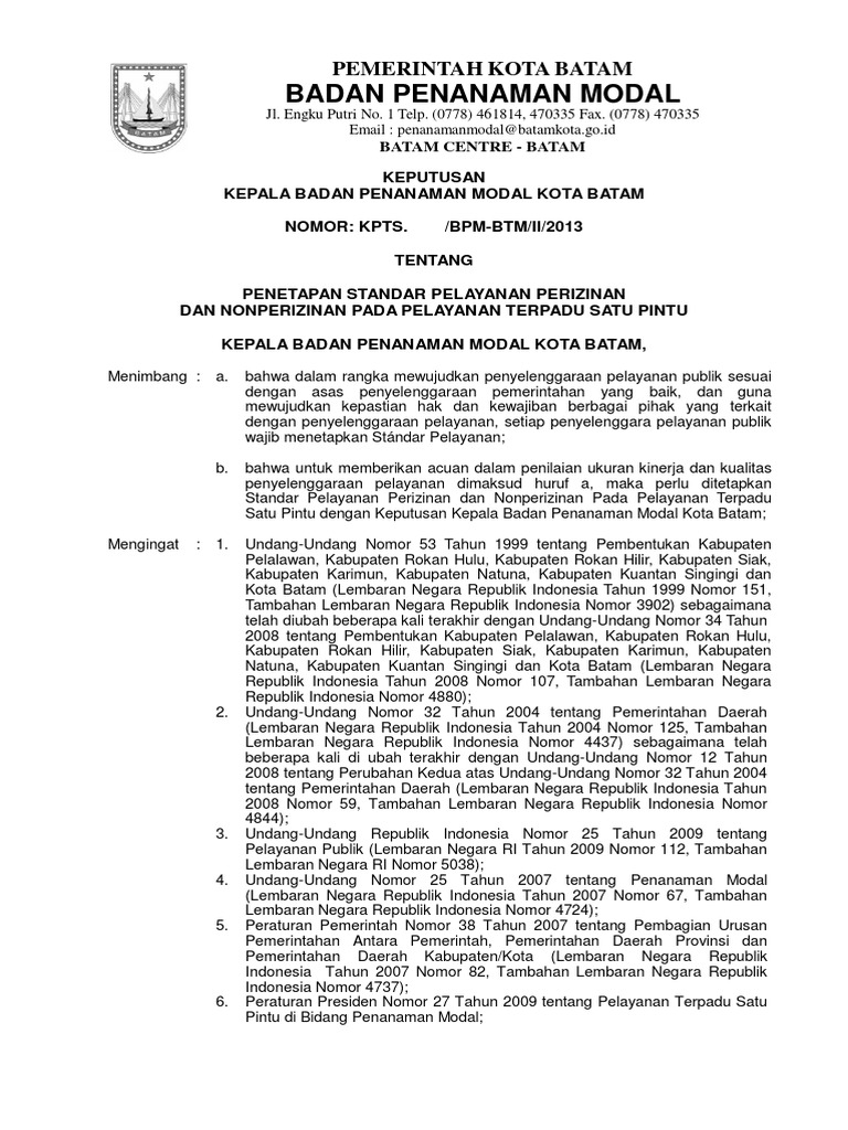 Contoh SPP PTSP Batam | PDF