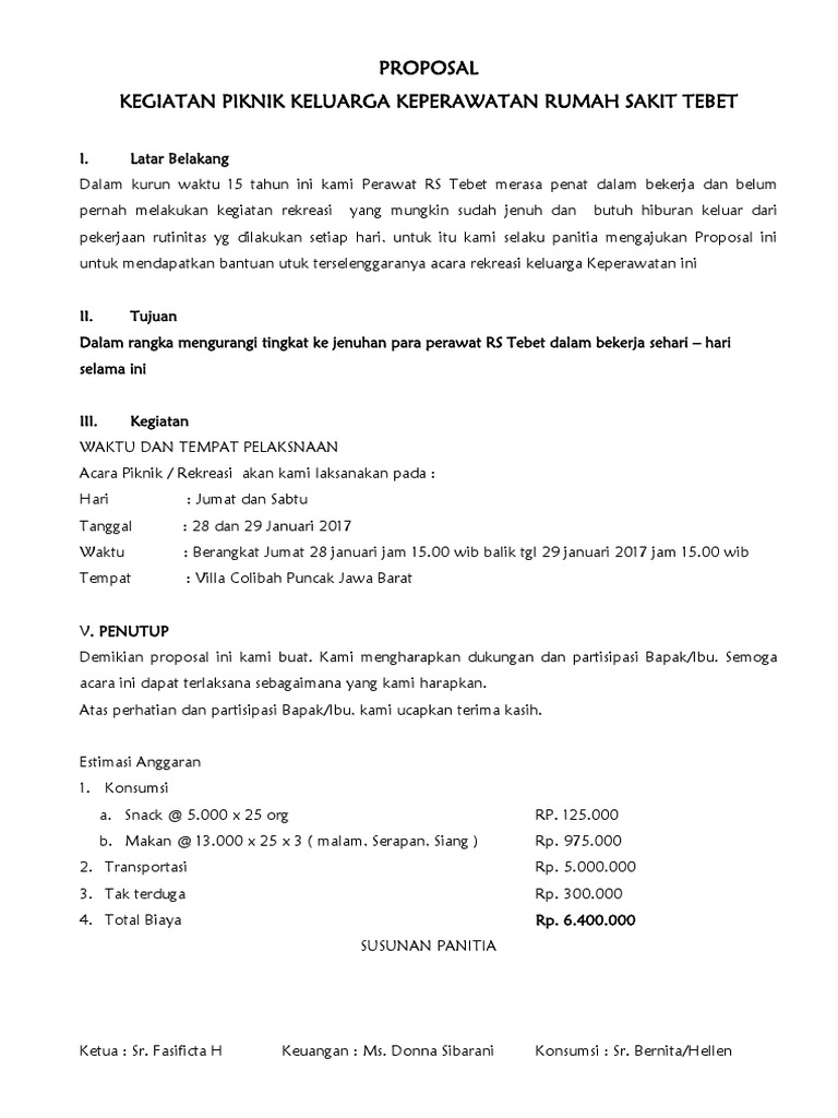 Proposal Piknik Keluarga Perawat RS Tebet | PDF | Karier & Perkembangan ...
