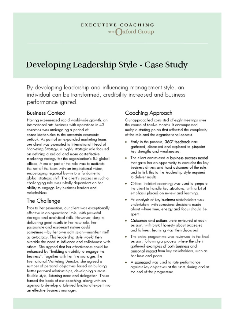 Developing Leadership Style - Case Study | PDF | Marketing Strategy ...
