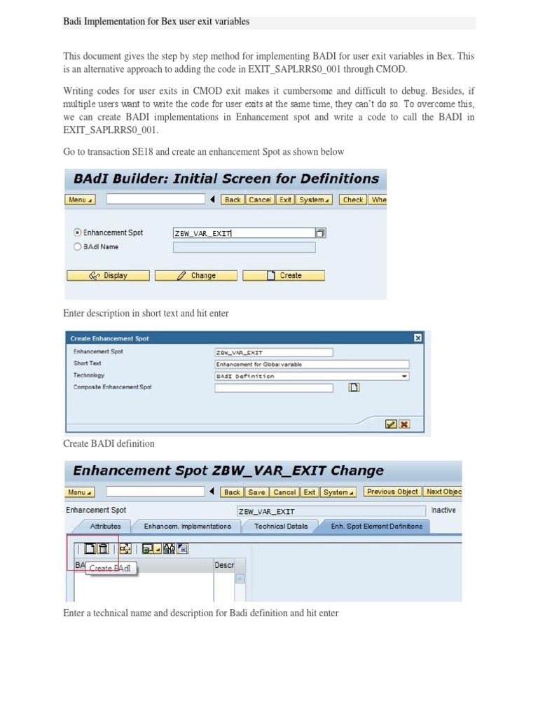 Badi Implementation For Bex User Exit Variables | PDF | Class (Computer ...