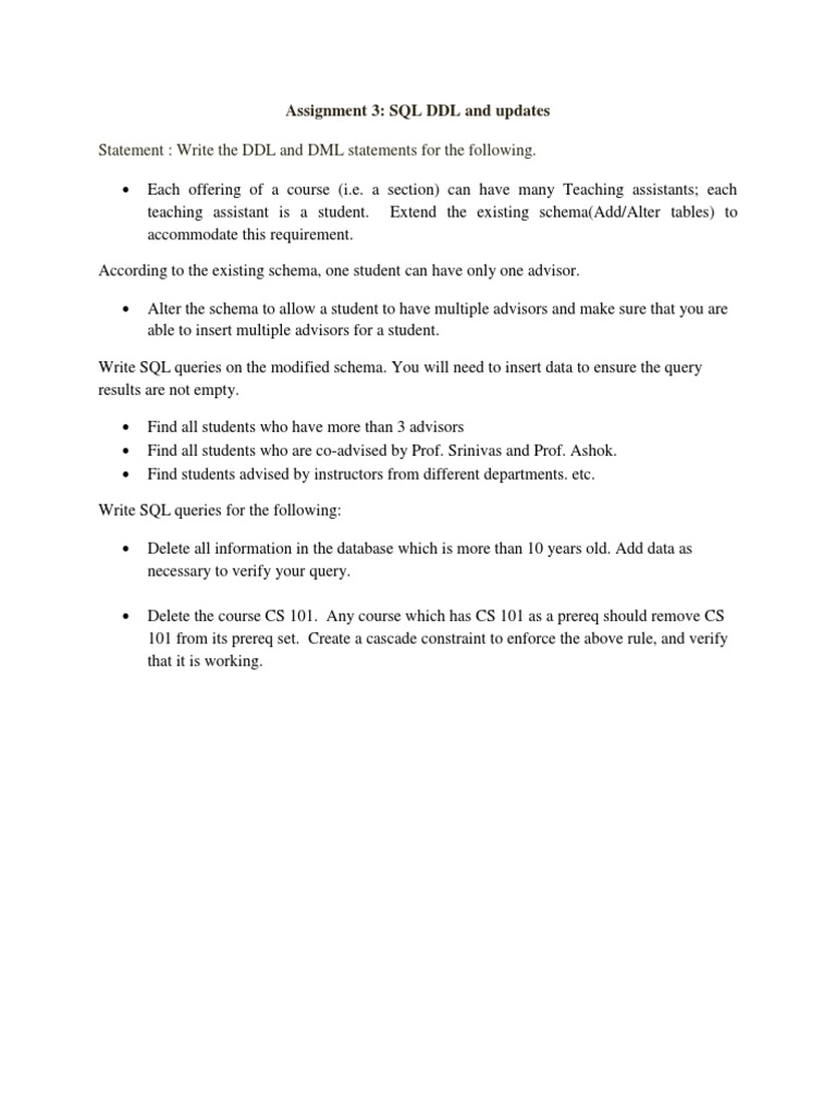 Statement: Write The DDL and DML Statements For The Following | PDF