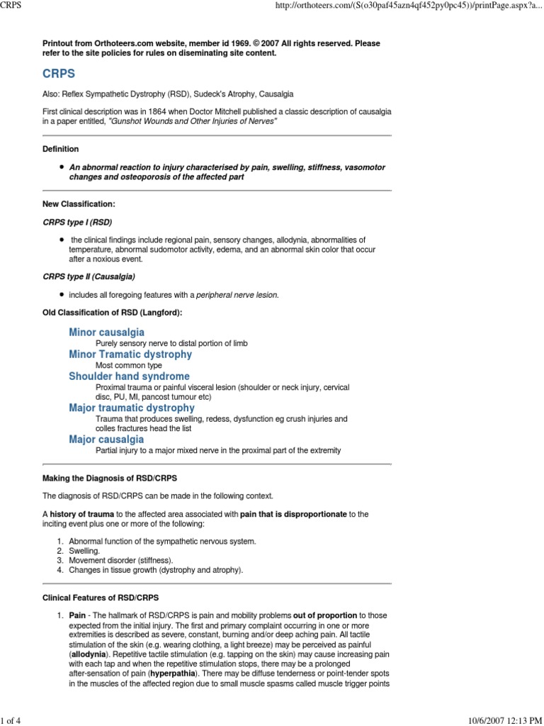 CRPS | PDF | Musculoskeletal System | Clinical Medicine