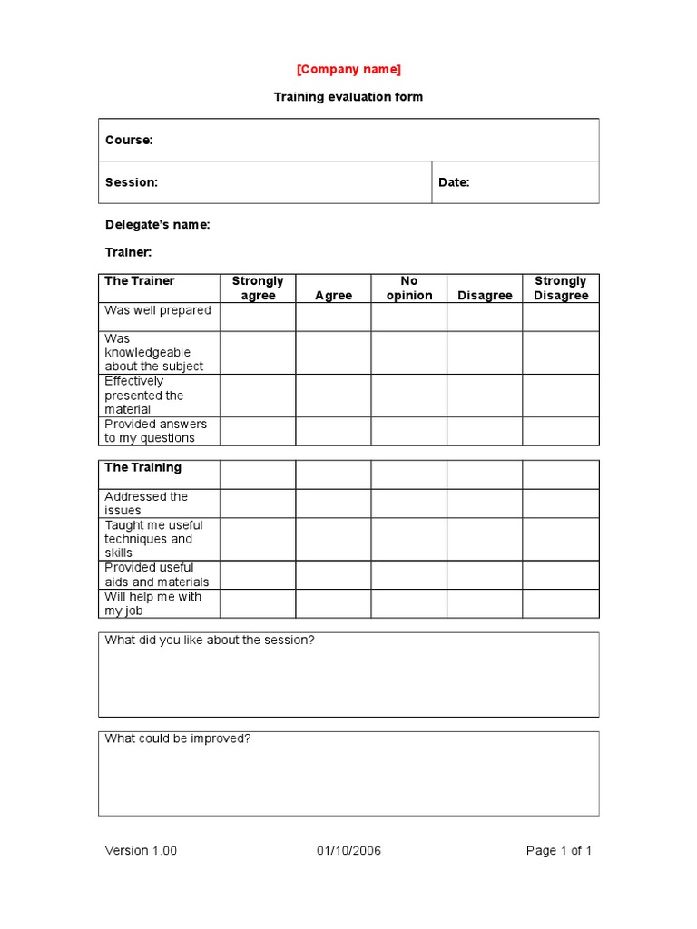Sample Training Evaluation Form | PDF