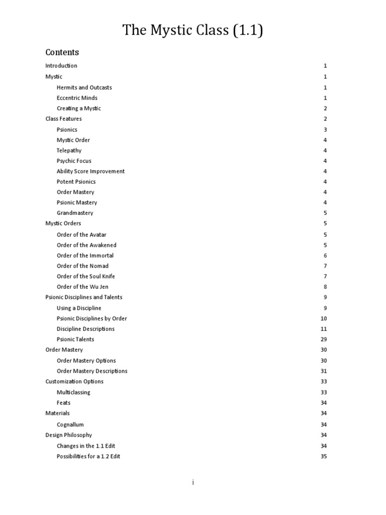 The Mystic Class 11 Updated Psionics For 5e | PDF | Telepathy | Leisure