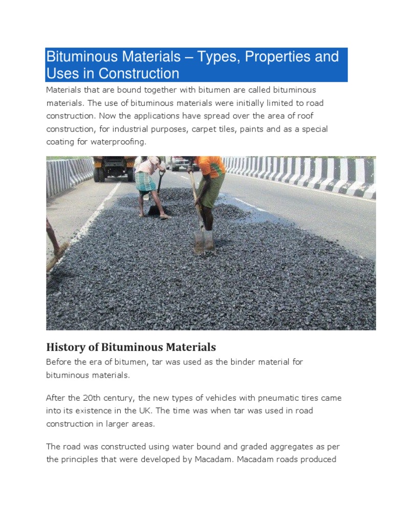 Bituminous Materials - Types, Properties and Uses in Construction | PDF ...