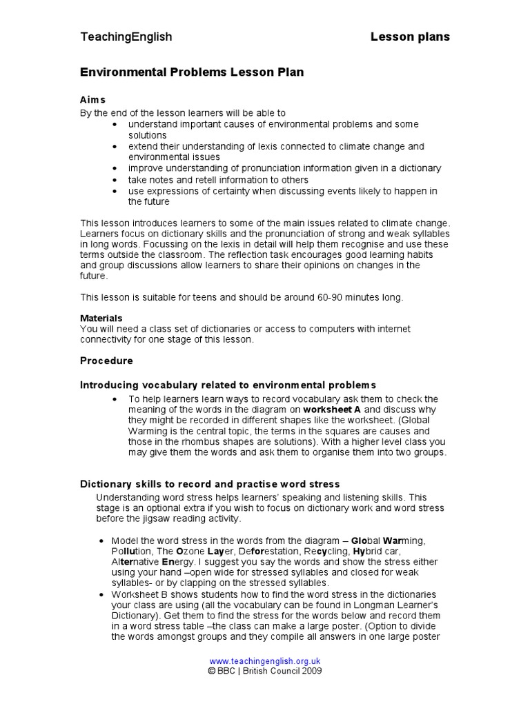 Teachingenglish: Lesson Plans Environmental Problems Lesson Plan | PDF ...