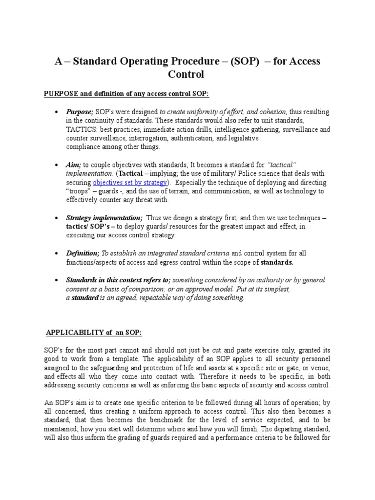 Standard Operating Procedure-SOP | PDF | Access Control | Surveillance
