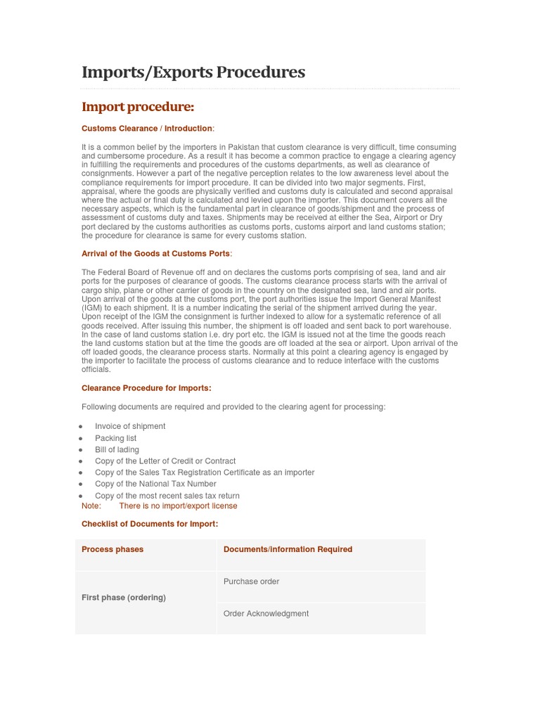 Imports/Exports Procedures: Import Procedure | Download Free PDF ...