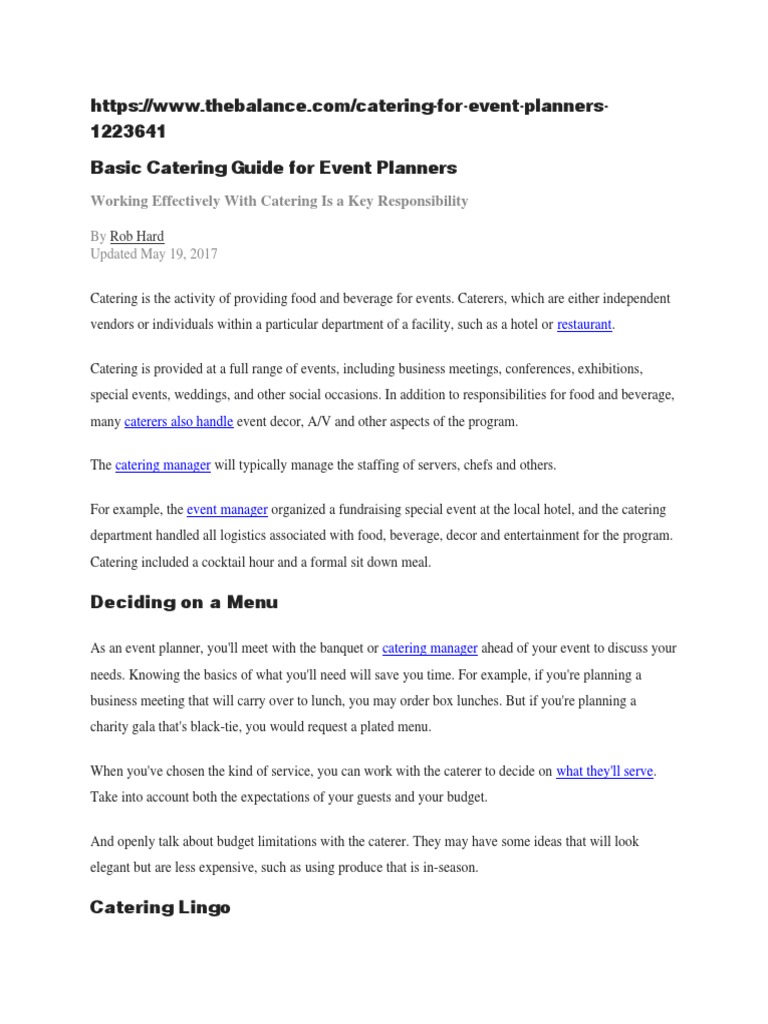 Basic Catering Guide For Event Planners: Working Effectively With ...