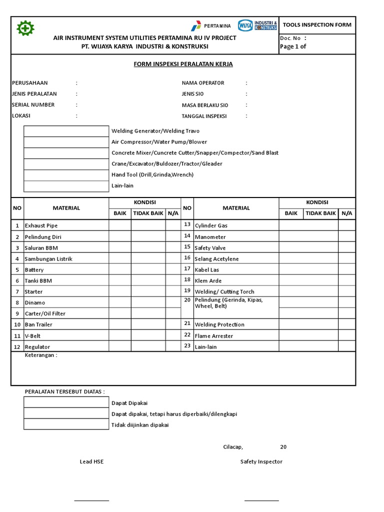 Air Instrument System Utilities Pertamina Ru Iv Project Pt. Wijaya ...