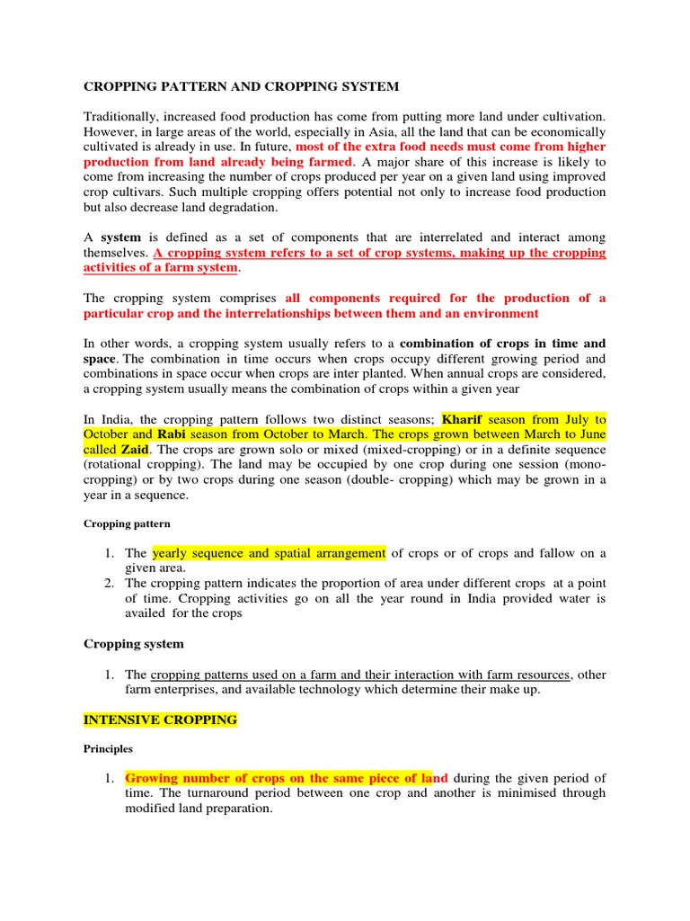 Cropping Pattern and Cropping System | PDF | Agriculture | Crop Rotation