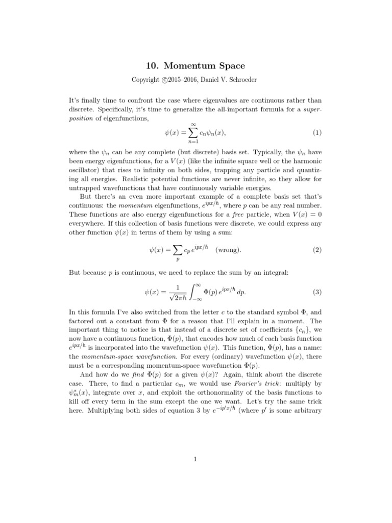 Momentum Space: 2015-2016, Daniel V. Schroeder | PDF | Wave Function | Normal Distribution