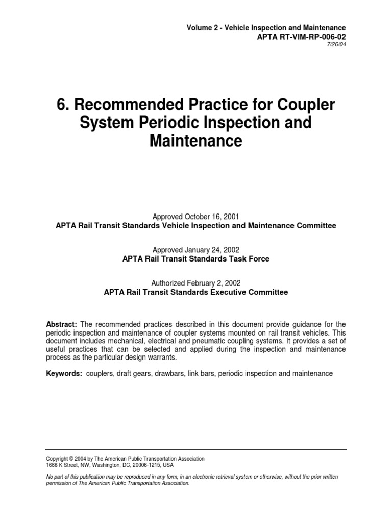 Recommended Practice For Coupler System Periodic Inspection and ...