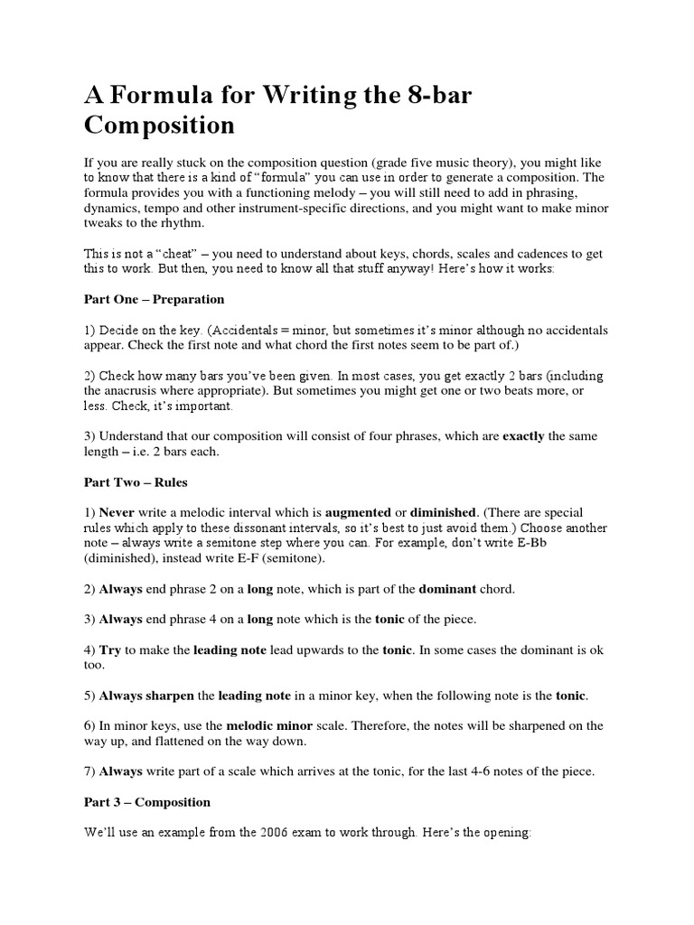 A Formula For Writing The 8-Bar Composition: Part One - Preparation | PDF | Chord (Music ...