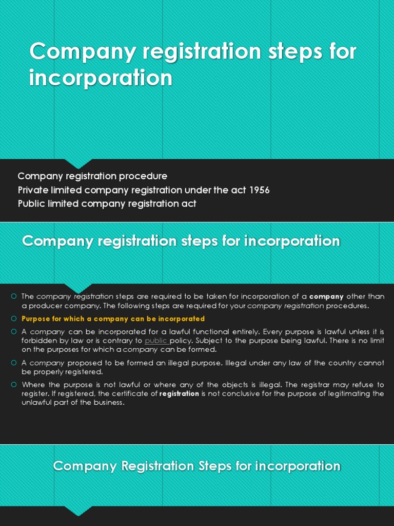 Company Registration Steps For Incorporation | PDF | Public Limited ...