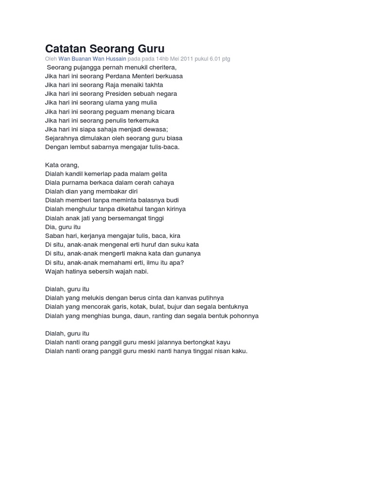 Catatan Seorang Guru Sajak | PDF