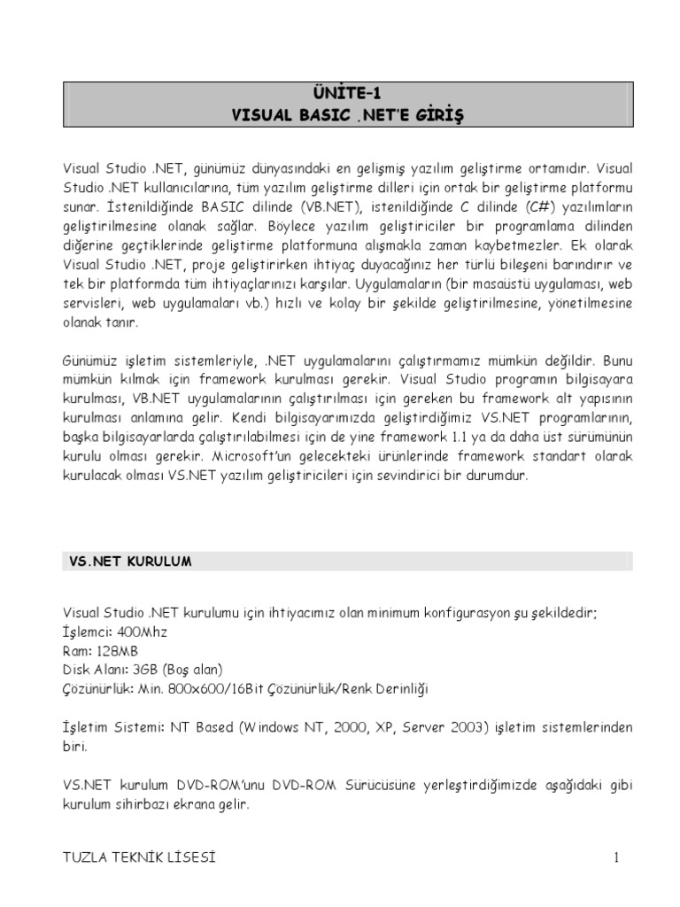 Visual Basic - Net'e Giriş PDF | PDF